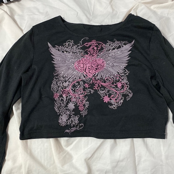 Tops | Dark Grey Medium Long Sleeve Y2k Crop Top | Poshmark